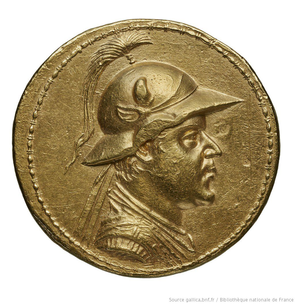 20 stater coin of Eucratides I, 165–145 BCE. Gold, 169.20 g, 58 mm. BnF ...