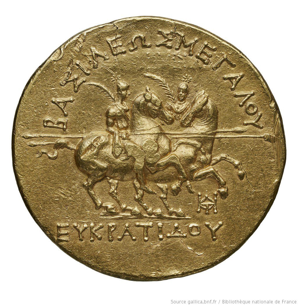 20 stater coin of Eucratides I, 165–145 BCE. Gold, 169.20 g, 58 mm. BnF ...